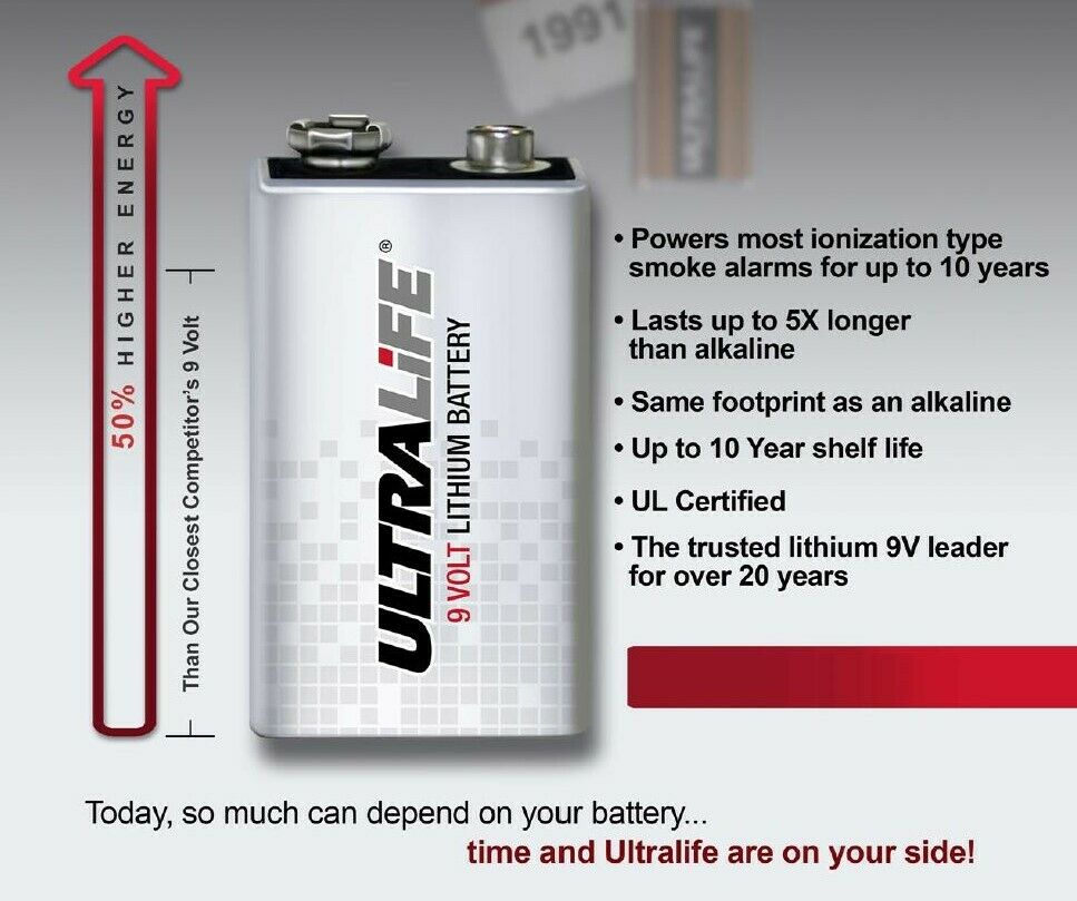 Ultralife U9VLJP 9V Long life Lithium Battery 1200mAh BULK ...
